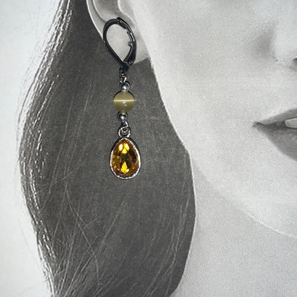 Hand Crafted | Jewelry | Yellow Tear Drop Dangle Earrings On Lever Back ...